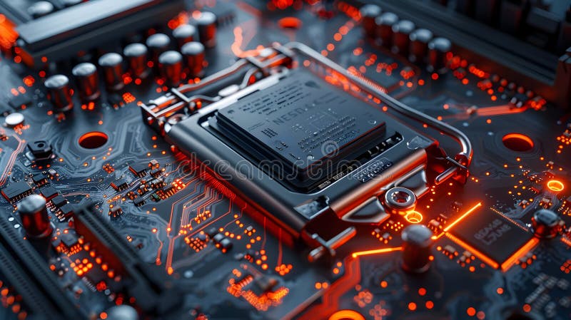 3D Render Glowing CPU Motherboard Illustration Stock Illustration ...