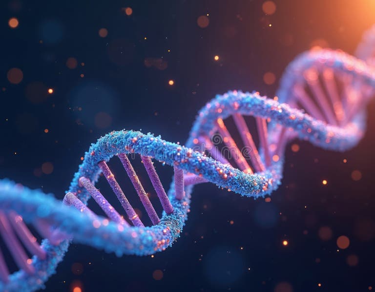 3D Render of Glowing DNA Molecule on Dark Background. Genetic Code ...