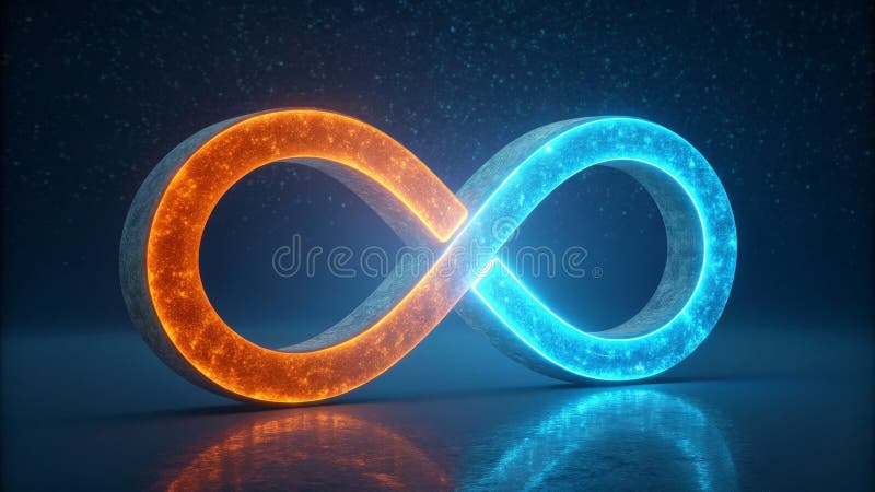 3D Render Glowing Infinity Symbol, Orange and Blue, Abstract Concept ...