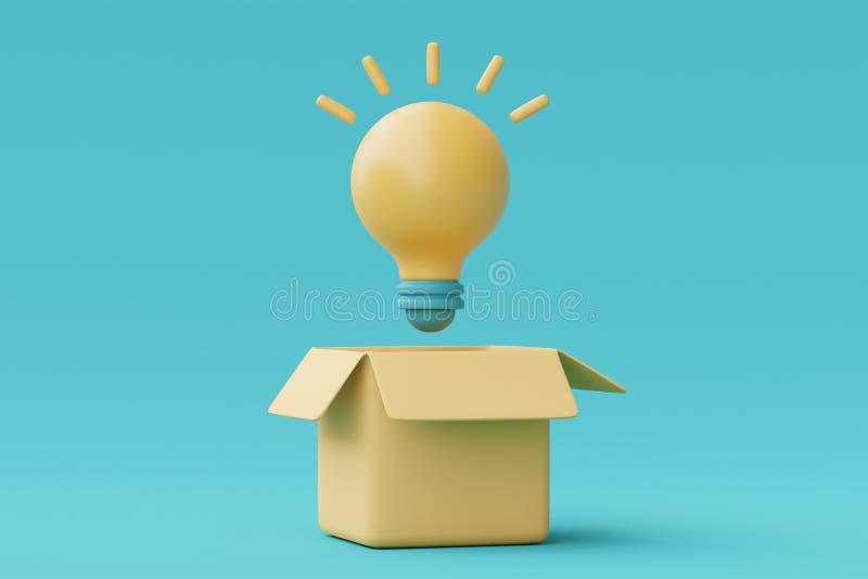 3d Render Glowing Light Bulb with Box,Creative Innovation and Strategy ...