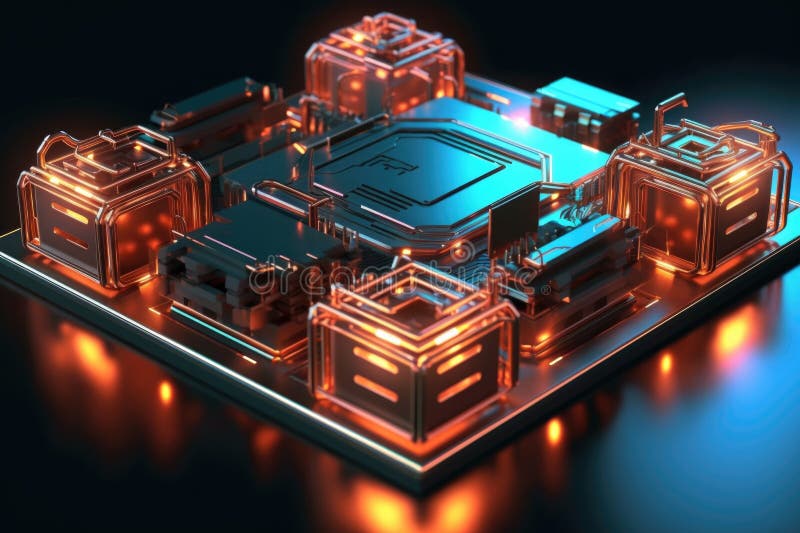 3d Render of Glowing Neon Circuit Board Design Stock Illustration ...