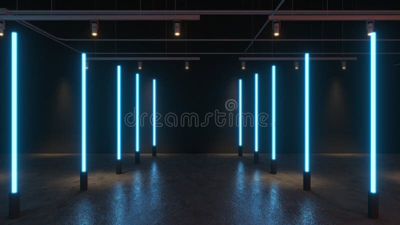 3D Render Glowing Neon Lighting on Floor Reflection for Future Premium ...