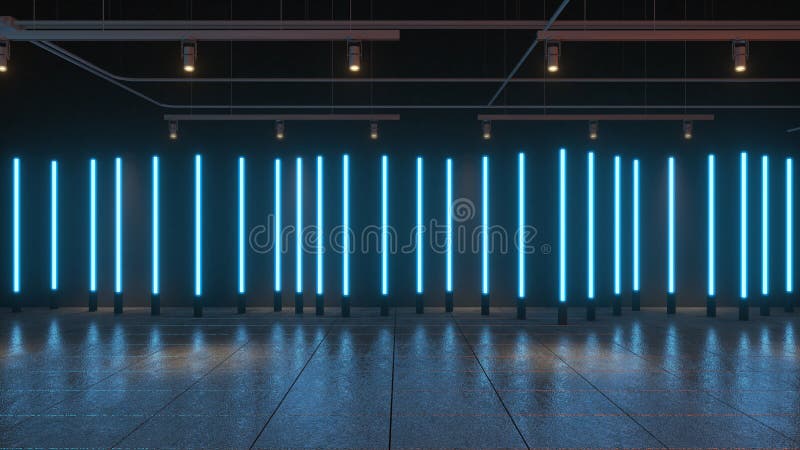 3D Render Glowing Neon Lighting on Floor Reflection for Future Premium ...