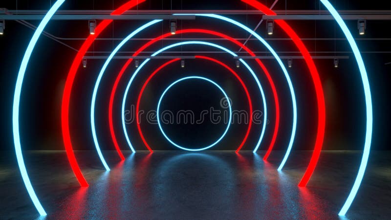 3D Render Glowing Neon Lighting on Floor Reflection for Future Premium ...
