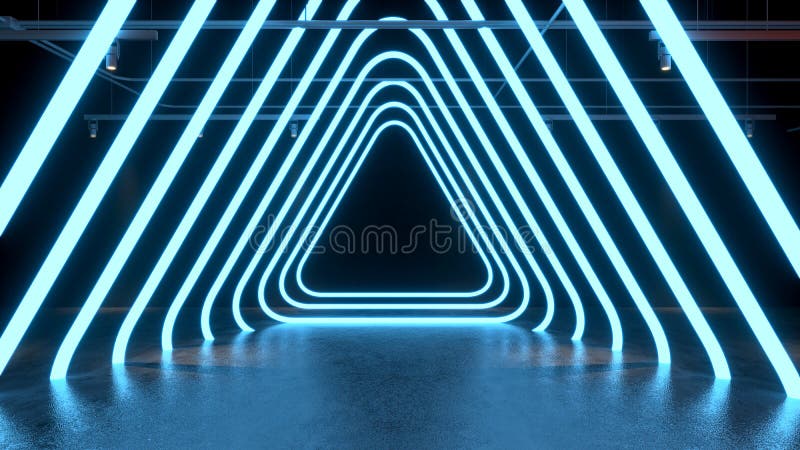 3D Render Glowing Neon Lighting on Floor Reflection for Future Premium ...