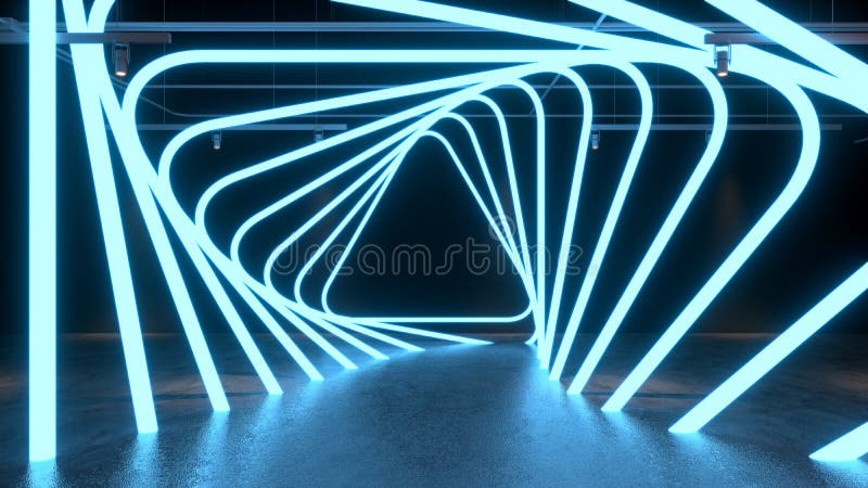 3D Render Glowing Neon Lighting on Floor Reflection for Future Premium ...