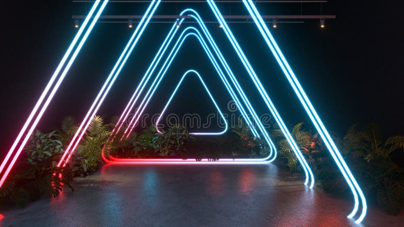 3D Render Glowing Neon Lighting on Floor Reflection for Future Premium ...