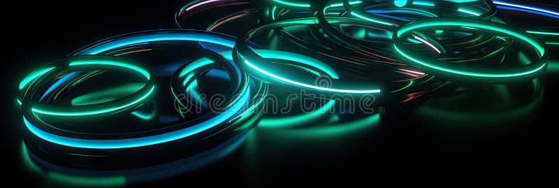 3d Render of Glowing Neon Rings on a Black Background Stock ...