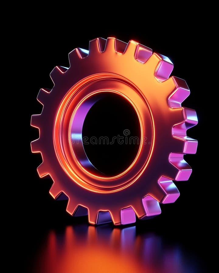 3D Render of a Glowing Orange and Violet Gear with a Metallic Finish on ...