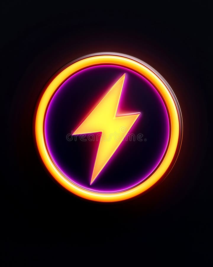 3D Render of a Glowing Orange and Violet Lightning Bolt Icon within a ...