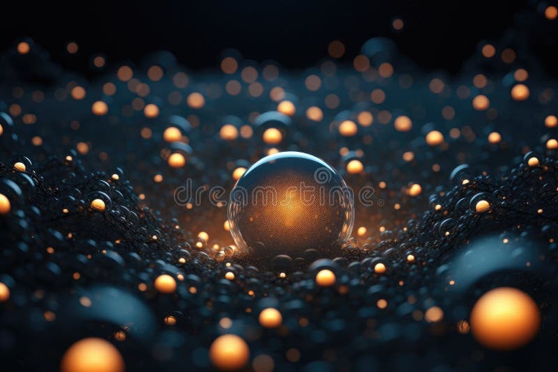 3D Render of a Glowing Sphere on a Bed of Tiny Glowing Spheres Stock ...