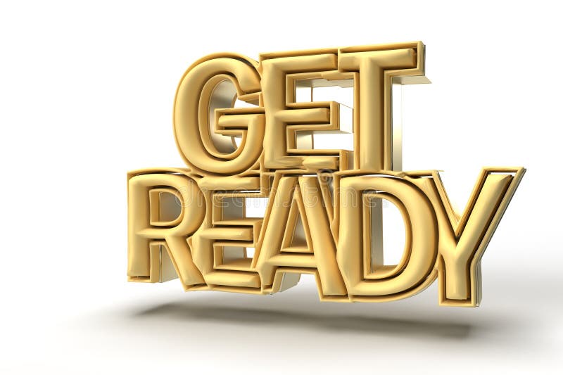 3D Render Gold Font Get Ready Text Element. Digital 3d Illustration ...