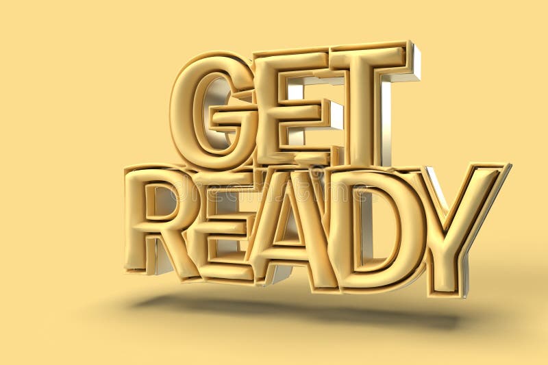 3D Render Gold Font Get Ready Text Element. Digital 3d Illustration ...