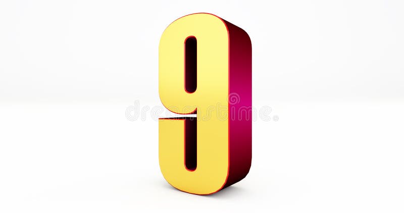 Gold and Red Number Nine Isolated on White Background, Number 9 Stock ...