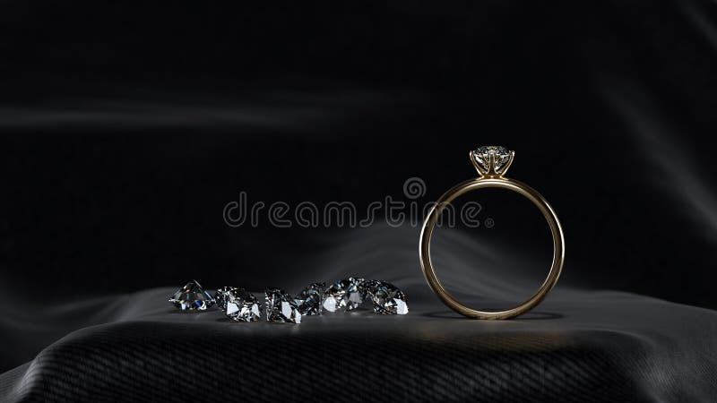 3D Render of a Gold Ring Design with Diamond on Black Fabric Background ...