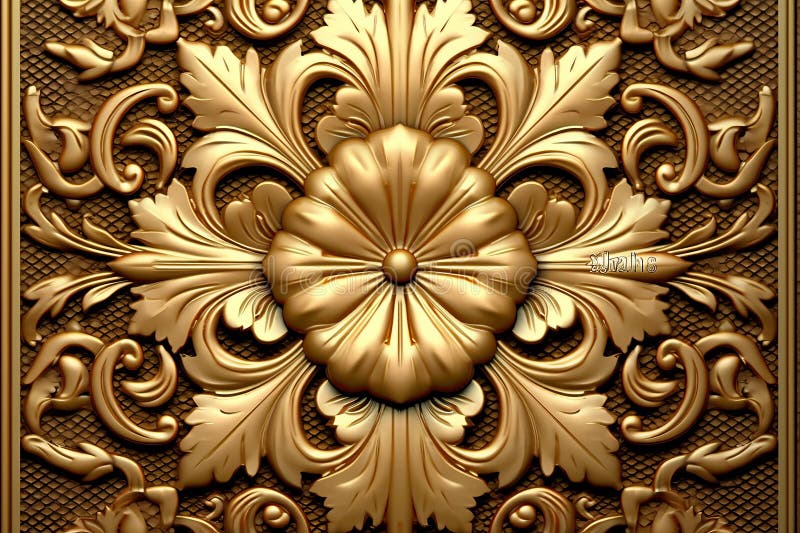3d Render of a Gold Wall Panel with Ornate Design Stock Illustration ...
