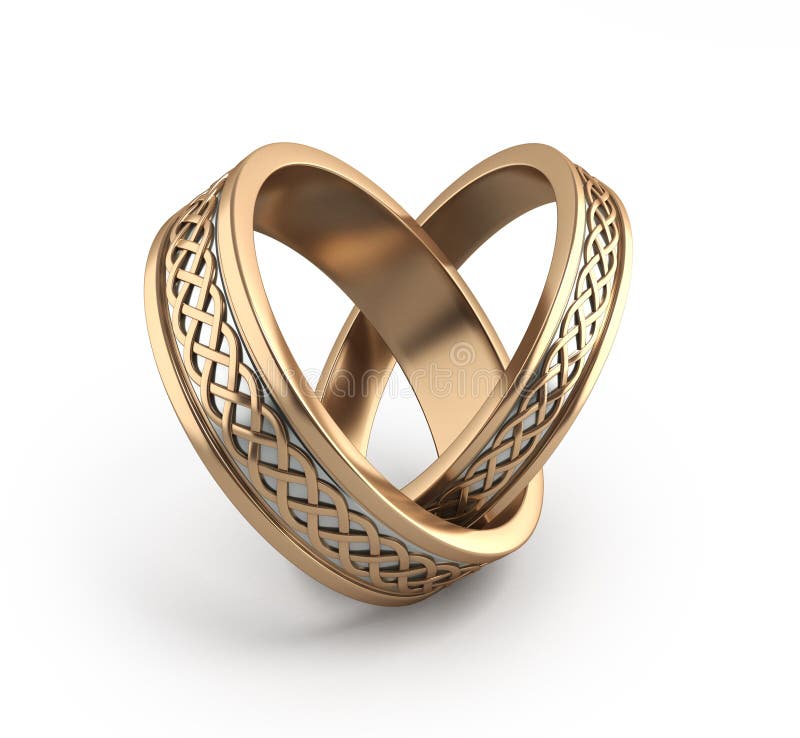 3d Render Gold Wedding Rings Engraved on White Stock Illustration ...