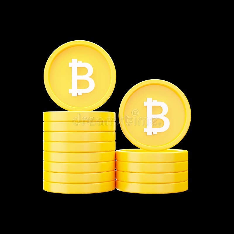 3D Render of Golden Bitcoin Stack on Black Stock Illustration ...