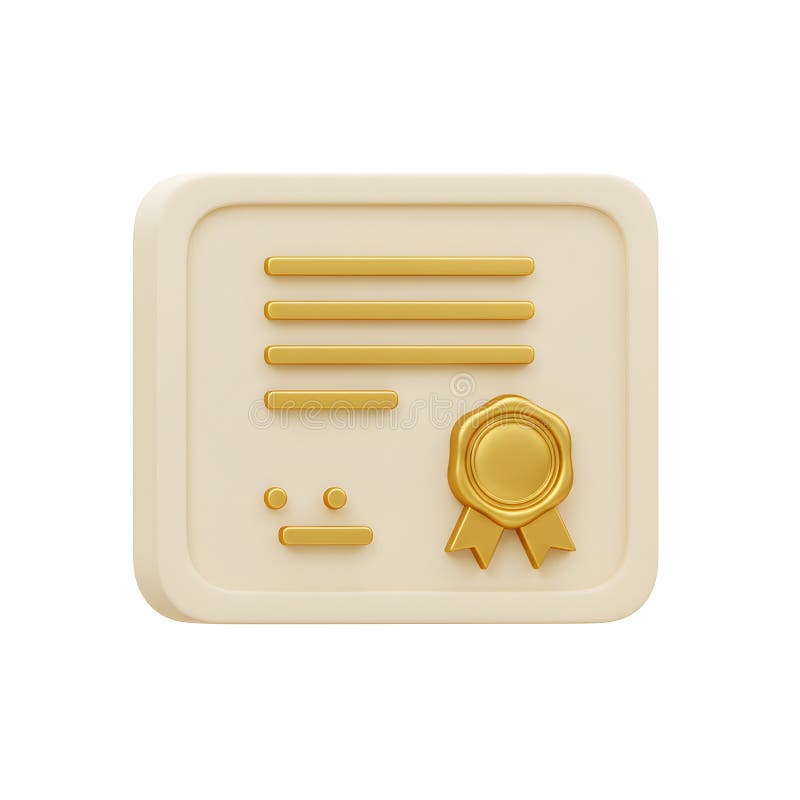 3D Render of a Golden Certificate Award Icon Achievement Milestone ...