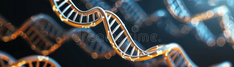 3d Render of a Golden Dna Double Helix Structure with Blurred ...