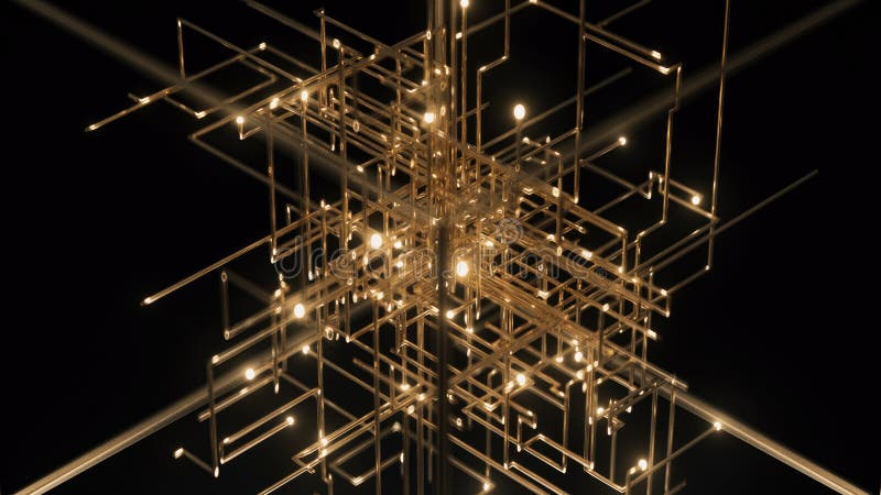 3d Render Golden Labyrinth with Neon Fire Rages in Gatsby Style Stock ...