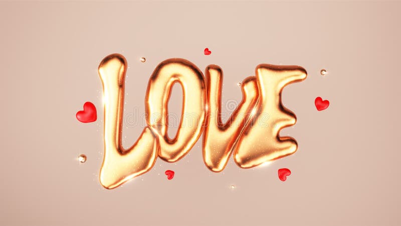 3D Render of Golden Love Text with Lights Effect, Red Hearts and Tiny ...