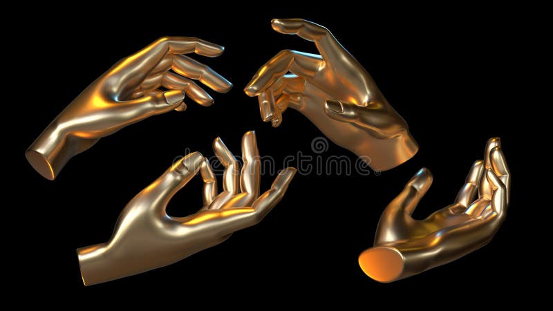 3d Render of Golden Metallic Hand Pose or Gesture from Different Angles ...