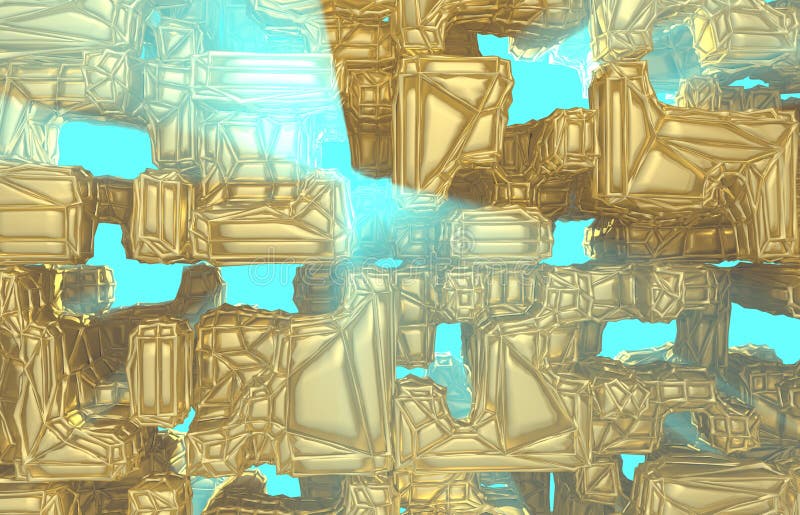 3d Render, Golden Modern Wired Cube Wall Texture, Random Clusters ...