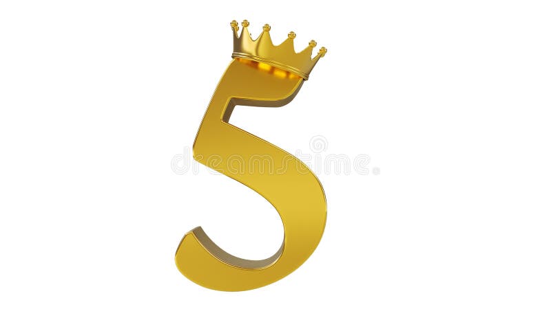 Golden Number Five or 5 with Gold King Crown, Success Concept Stock ...