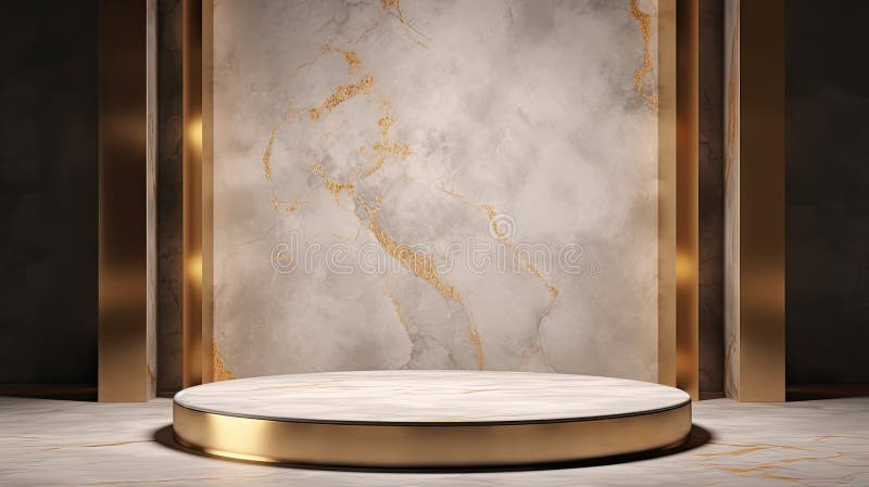 Golden Podium with Marble Texture Background. Product Display Mockup ...