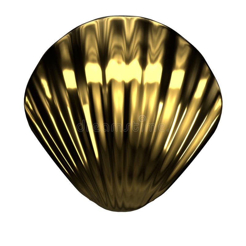 3d Render Golden Sea Shell Isolated White Background Stock Illustration ...