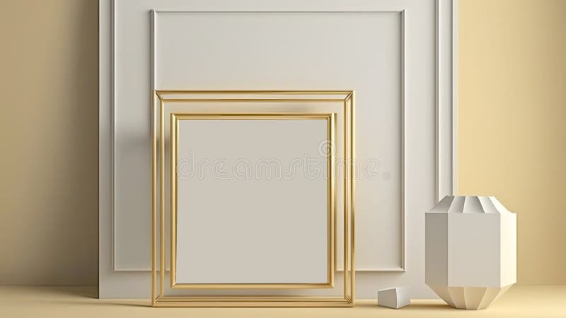3D Render of Golden Square Frame with Image Placeholder on Interior ...