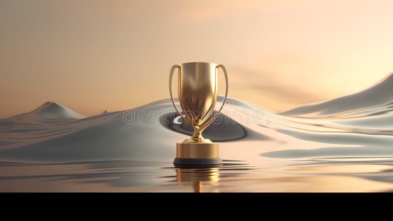 3d Render of a Golden Trophy Cup on the Surface of the Water Stock ...