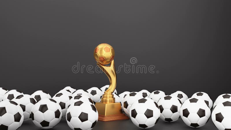 3D Render of Golden Winner Trophy Cup with Soccer Ball Stack on Black ...