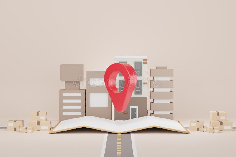 3d Render of GPS Locate Mark Icon and Map Surround with Cardboard ...