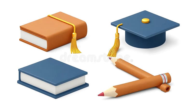 3D Render of Graduation Cap, Books, and Pencils: Symbolic ...