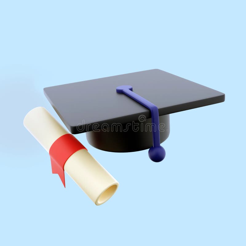 3d Render Graduation Cap with Diploma Certificate Stock Illustration ...