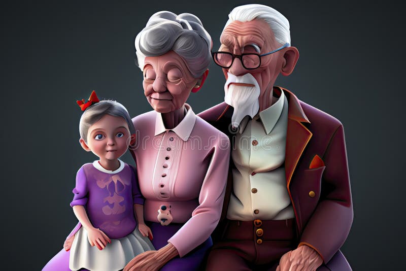 3D Render of Grandparents with Grandchildred Stock Illustration ...