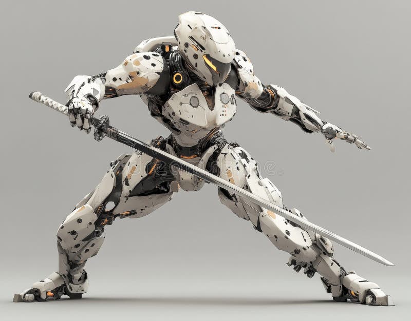 A 3D Render on a Gray Background Showcases a Sci-fi Mech Warrior in a ...