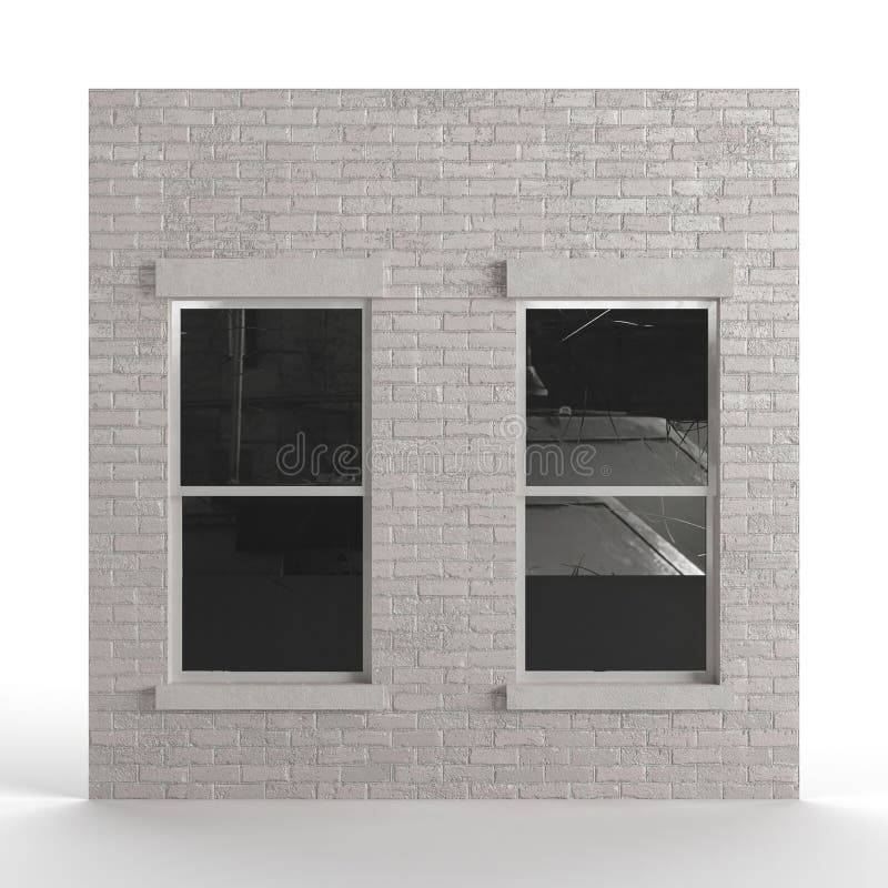 3D Render of a Gray Brick Building Tile with a Window Isolated on the ...