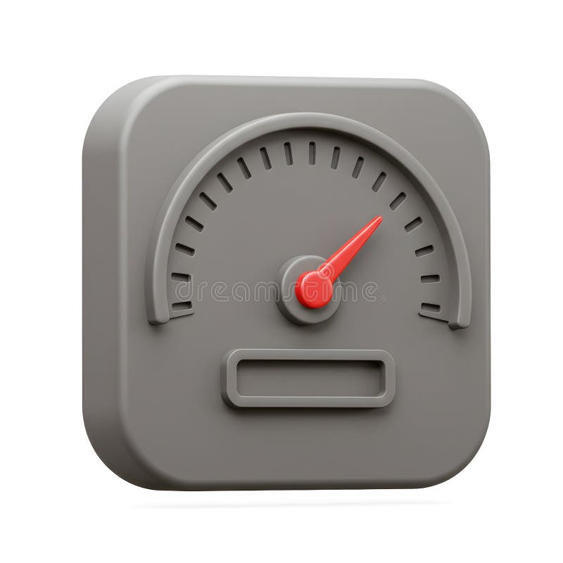 3D Render of a Gray Speedometer App Icon with a Red Needle Indicating ...