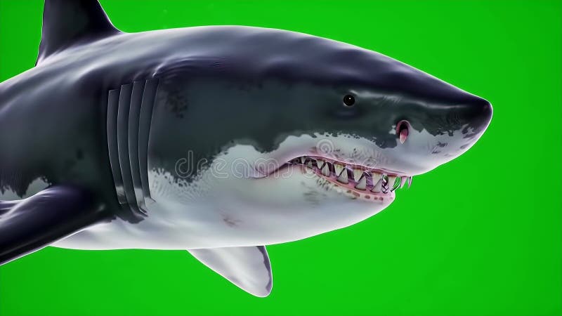 3D Render of a Great White Shark Menacing Teeth Isolated on Green ...