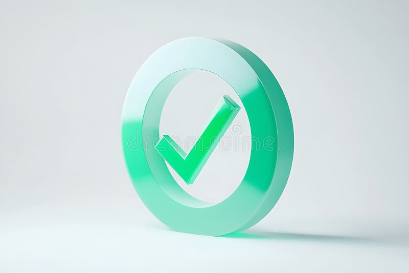 3D Render of Green Check Mark Icon in Circle, Approval, Confirmation ...