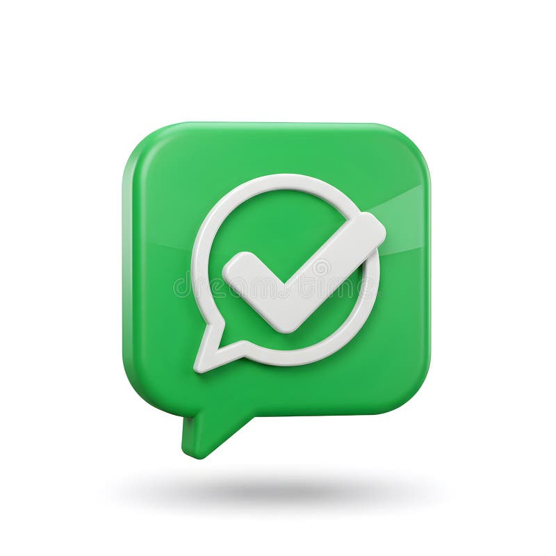 3D Render Green Checkmark Message Icon Digital Communication Success ...