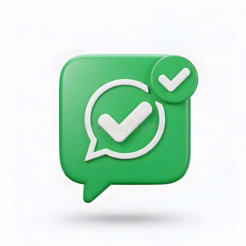 3D Render of Green Checkmark Message Icon: Successful Delivery ...