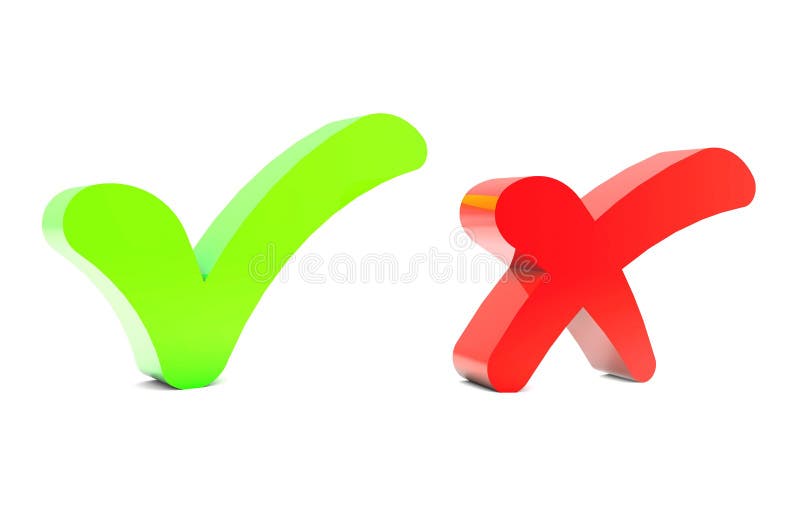 3d Render of a Green Checkmark and a Red Wrong Symbol on a White ...