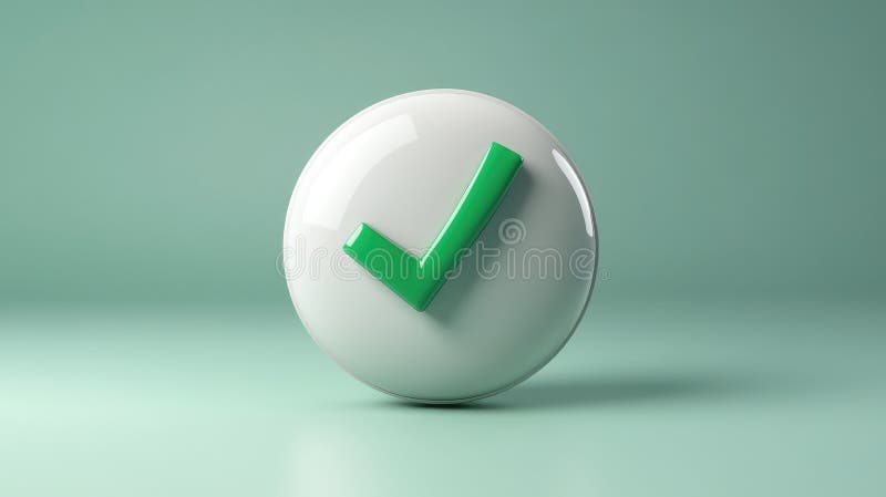 3D Render of a Green Checkmark in a White Circle Button Stock ...