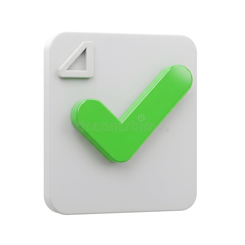 3D Render of Green Checkmark on White Square Icon: Success, Approval ...