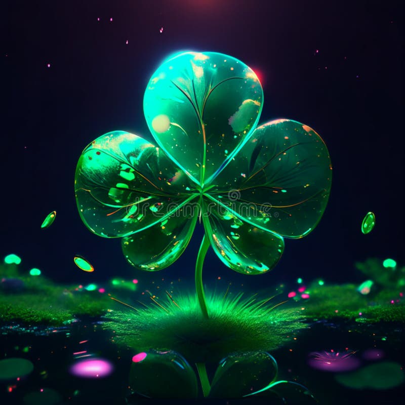 3d Render of a Clover Leaf with Green Neon Lights. AI Generated Stock ...