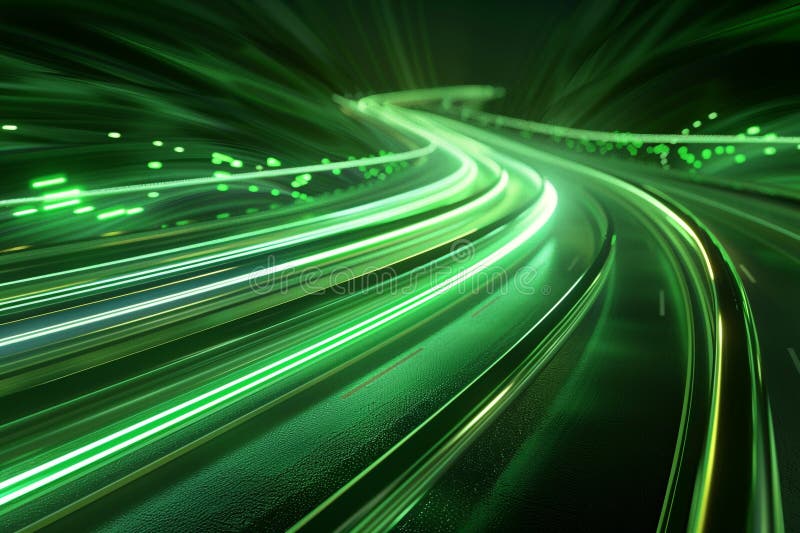 3D Render of Green Light Trails on Highway Stock Illustration ...